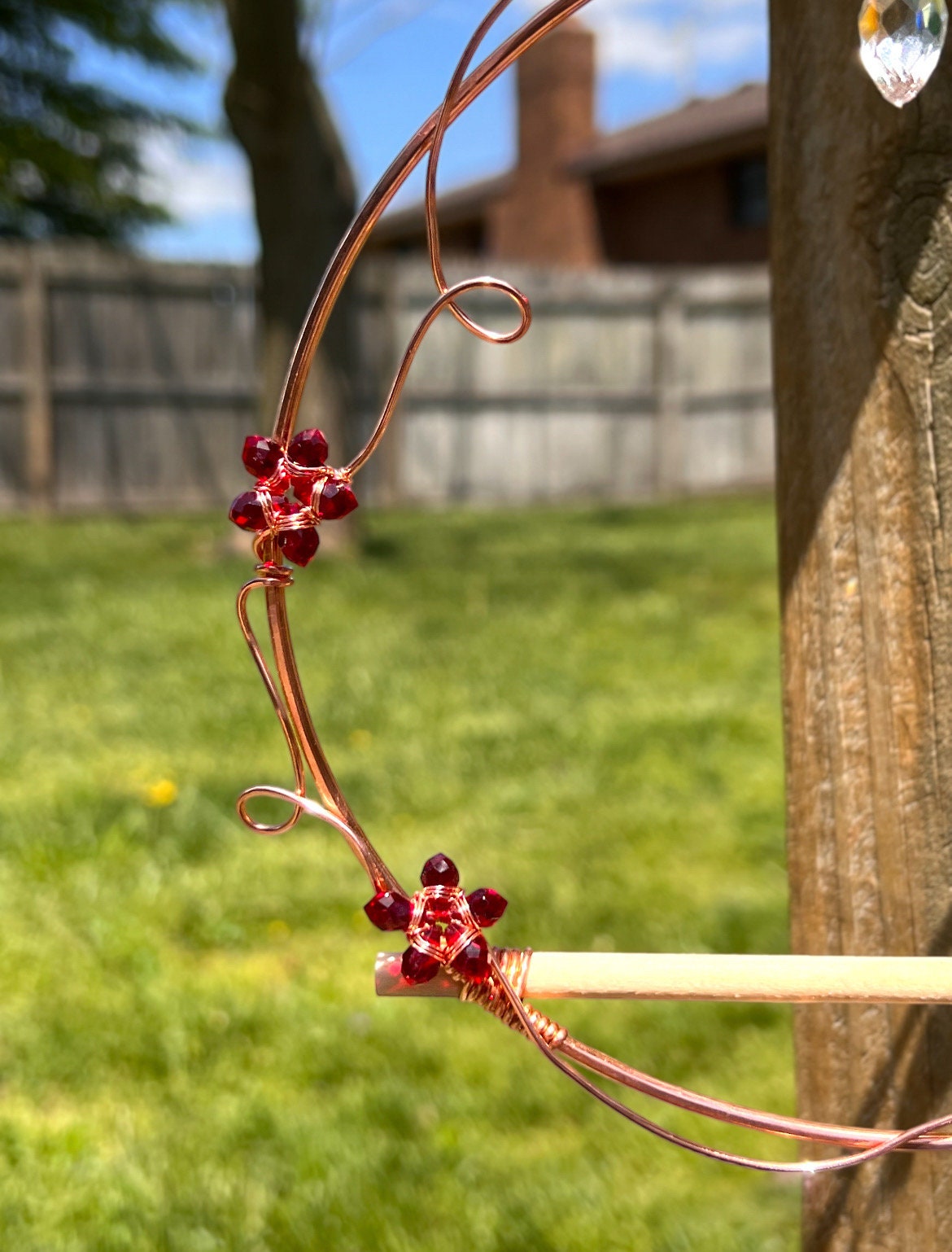 Handcrafted Copper Hummingbird Swing With Crystal: Crystal Garden ...