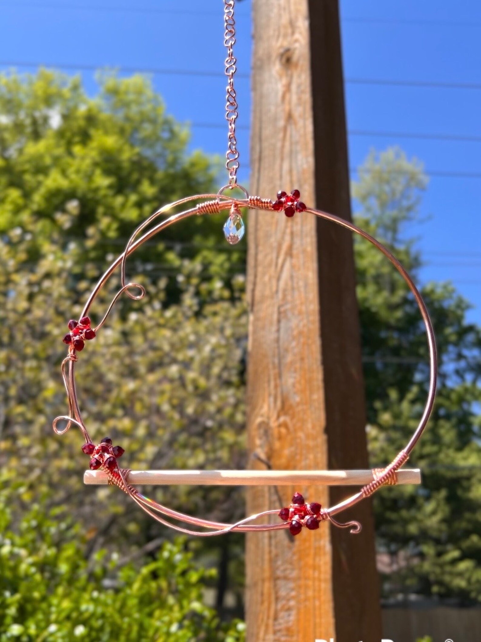 Handcrafted Copper Hummingbird Swing With Crystal: Crystal Garden ...