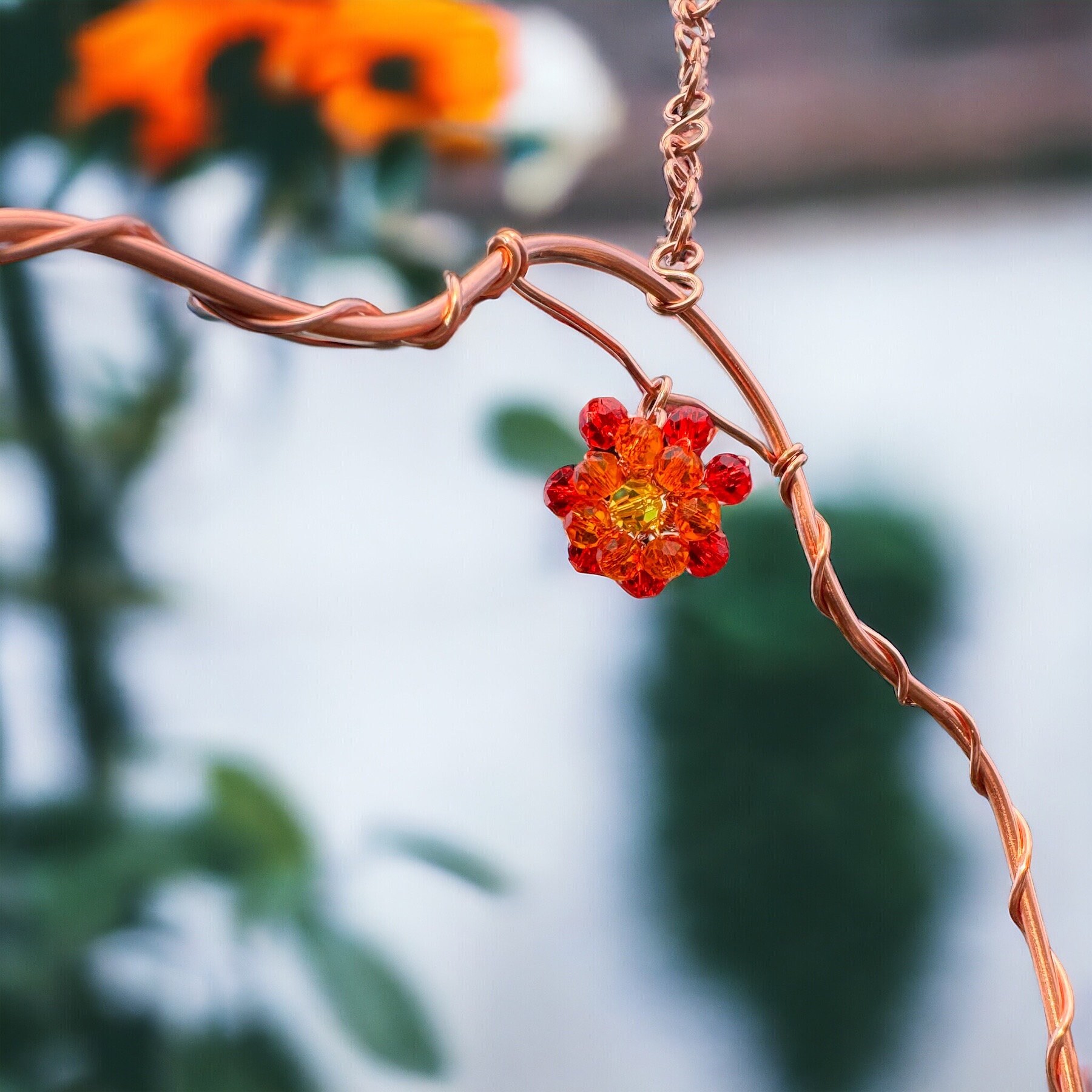 Handcrafted Copper Hummingbird Swing With Crystal Accents, Bird Feeder ...