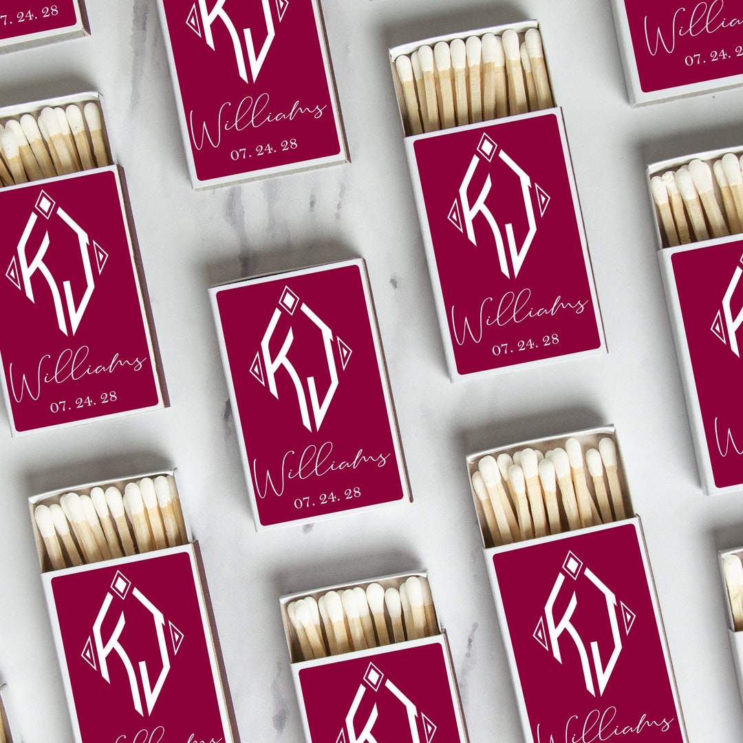 BULK SET OF 50 Personalized Wedding Monogram Matches - Custom Wedding ...