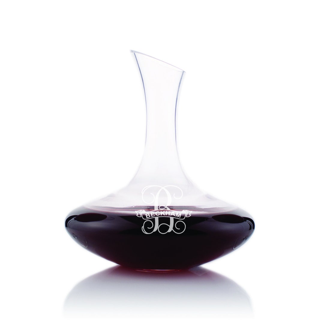 Engraved Slanted Top Wine Decanter - Fancy Motif Monogram Design ...