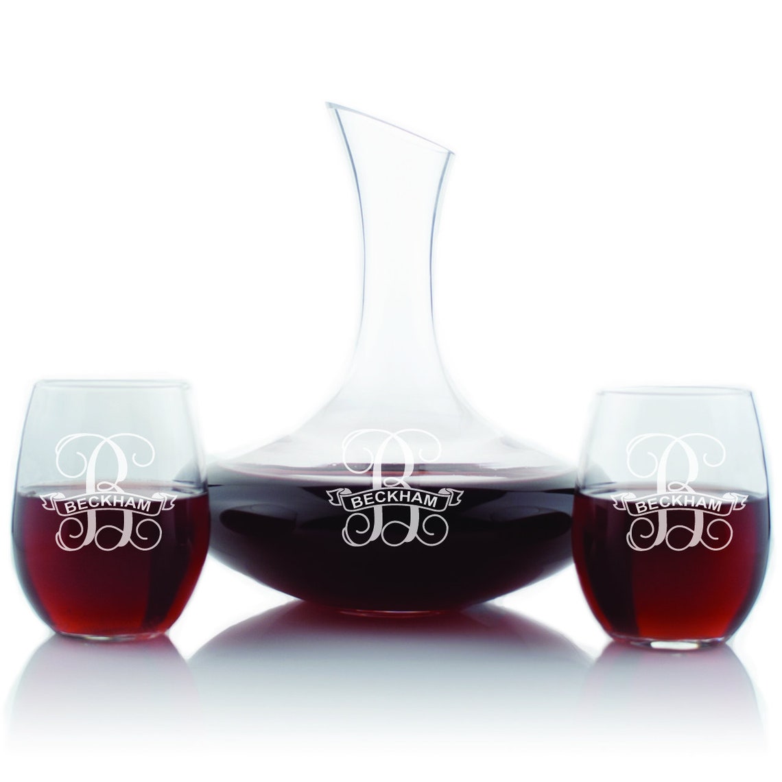 Engraved Slanted Top Wine Decanter With 15oz Stemless Wine - Etsy