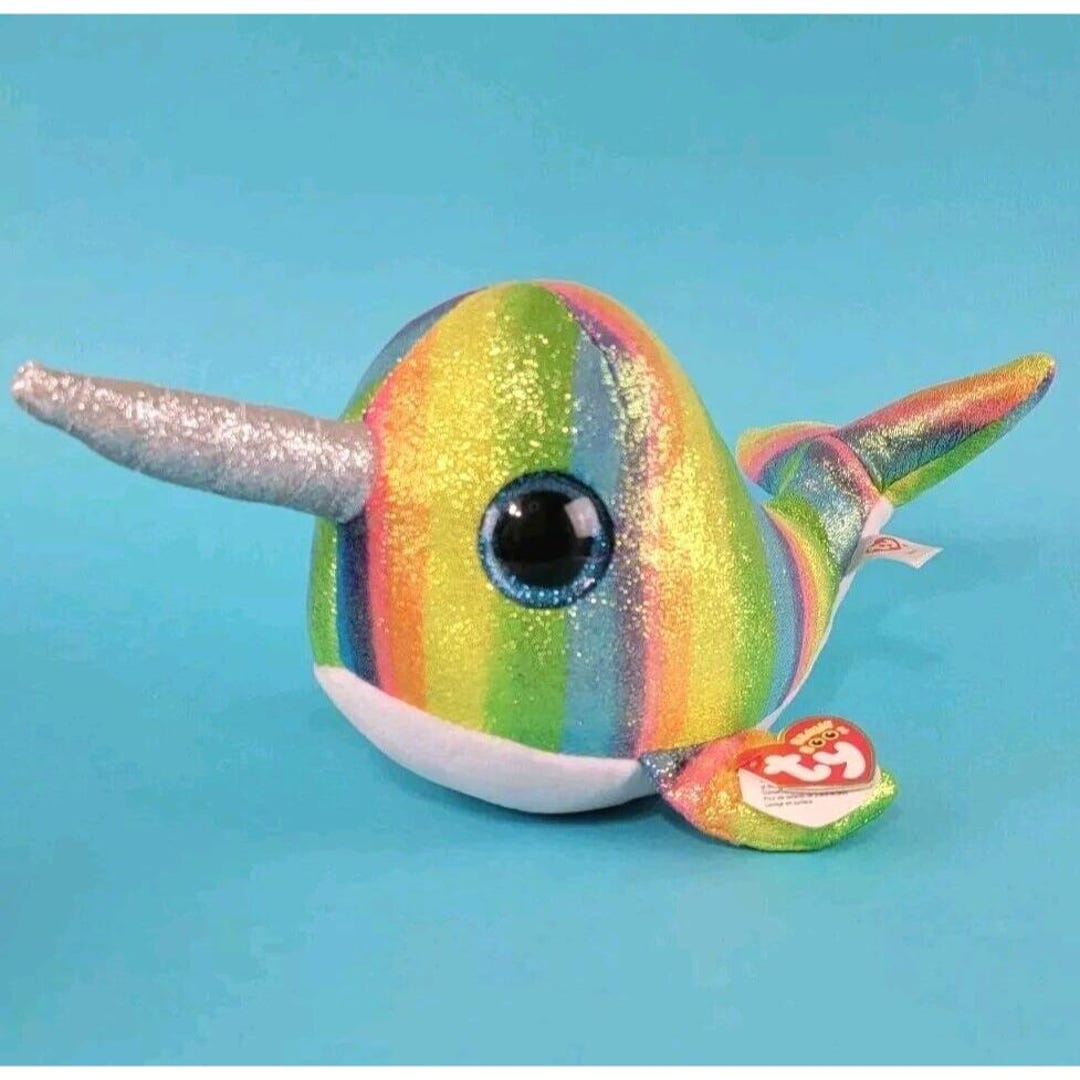 Ty Beanie Boos Nori Rainbow Narwhal Plush 9" Glitter Eyes Stuffed ...