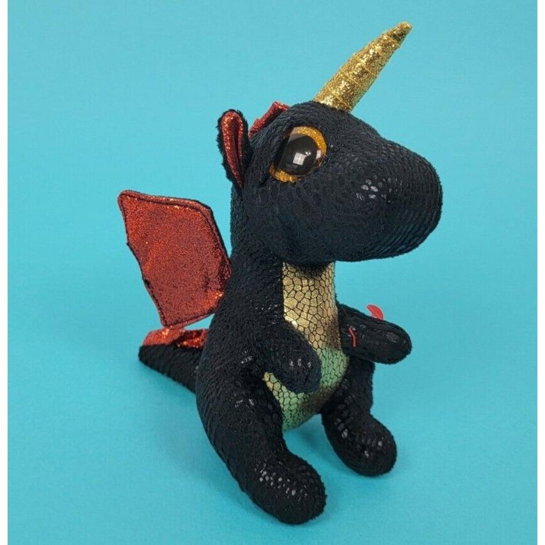 Ty Beanie Boos Grindal Dragon Plush 6" Black Sparkles Stuffed Animal ...