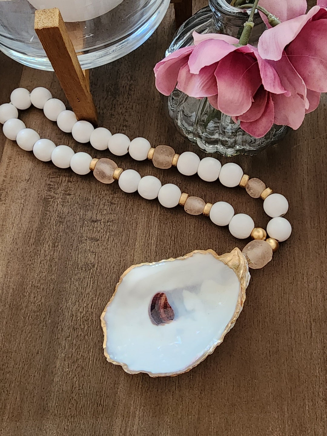 Blessing Beads With Pink Accent Glass Beads Cape Cod Shell & Recycled ...