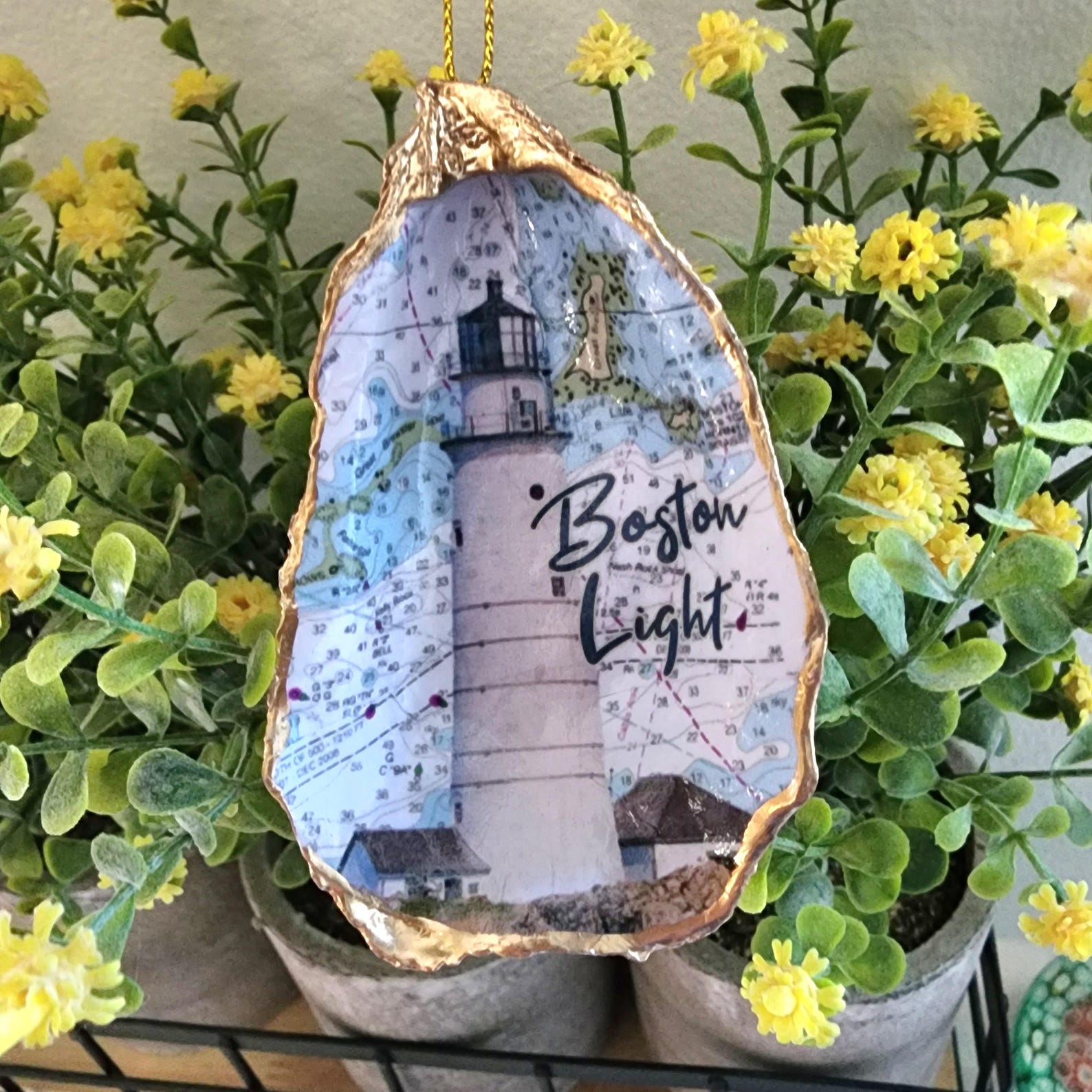 Boston Light Oyster Shell Ornament: NOAA Chart Lighthouse Decor - Etsy