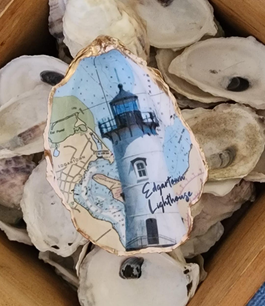Edgartown Lighthouse Displayed in Cape Cod Oyster Shell, Martha's ...