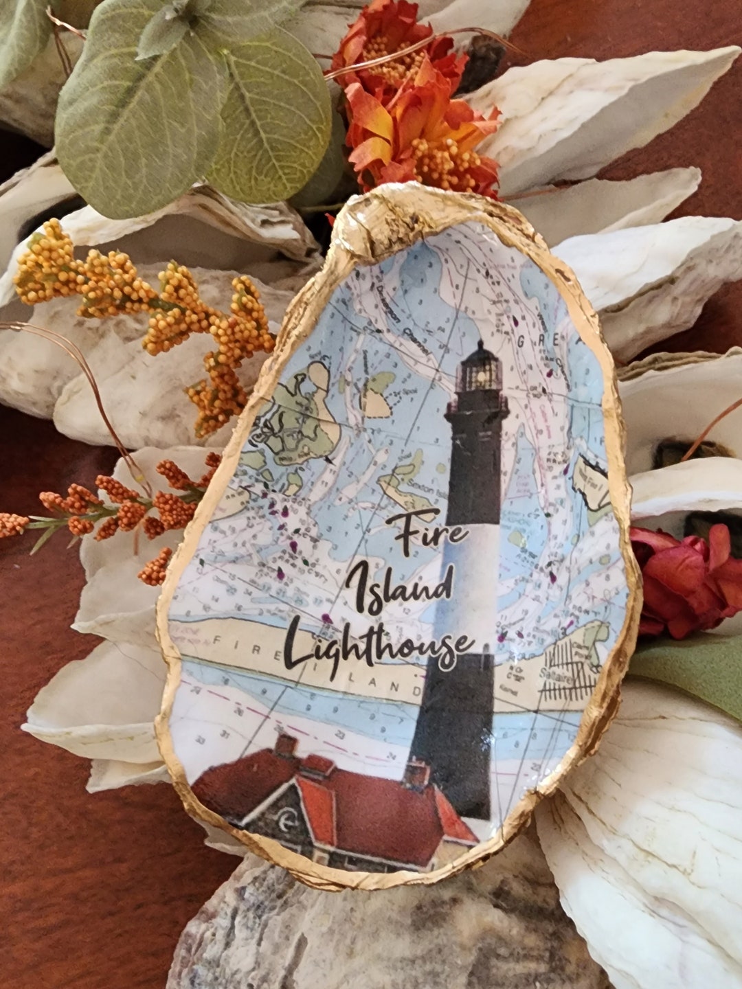 Fire Island Lighthouse in NY - Oyster Shell Art - Trinket/ring Dish ...