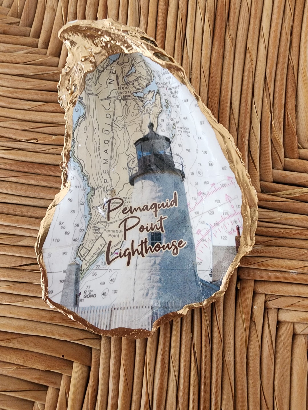 Pemaquid Point Lighthouse - Oyster Shell Art - Trinket/ring Dish -for ...