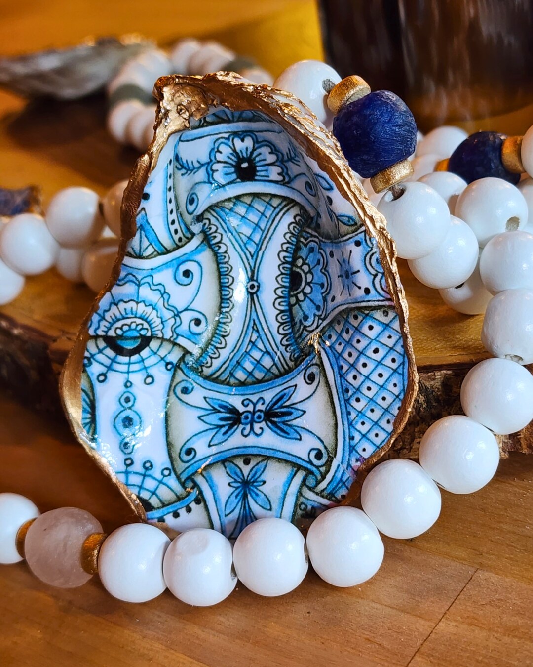 Blue Delft Design in Cape Cod Oyster Shell, Great Gift for the Bride ...