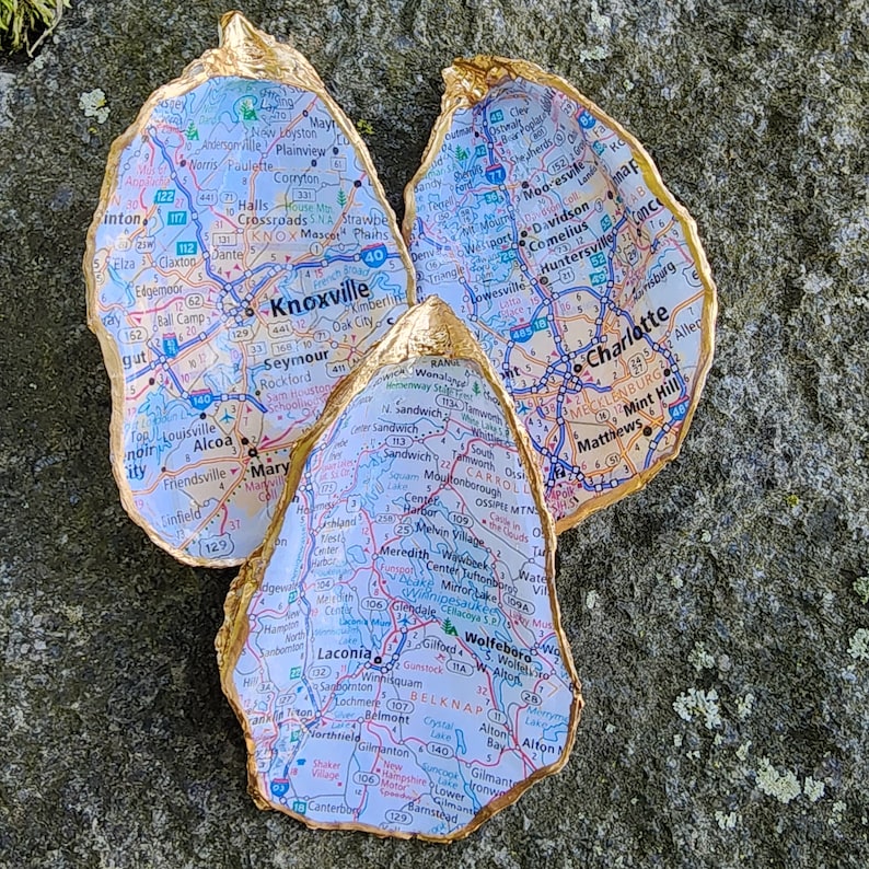 Road Map Oyster Shell Dish/ornament, Any Location, Ring Dish or ...