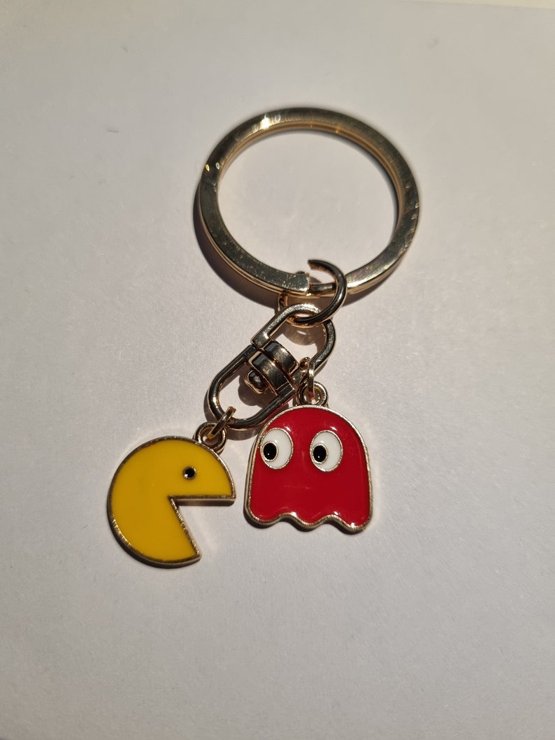 Pac Man and Ghost Keyrings 80s Keyrings Bag Charm Keychain Handmade ...