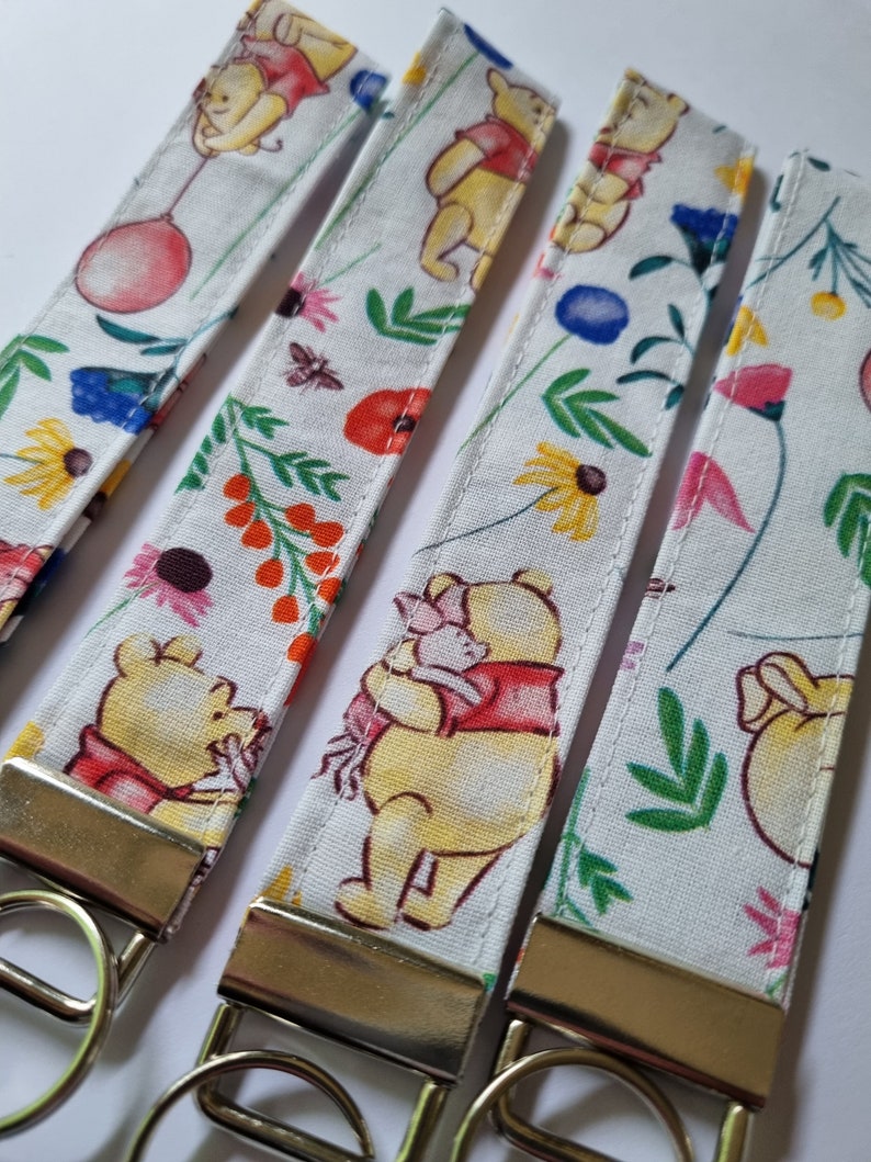 Winnie the Pooh Floral Key Fob | Handmade | Wristlet | Key Holder | Key ...