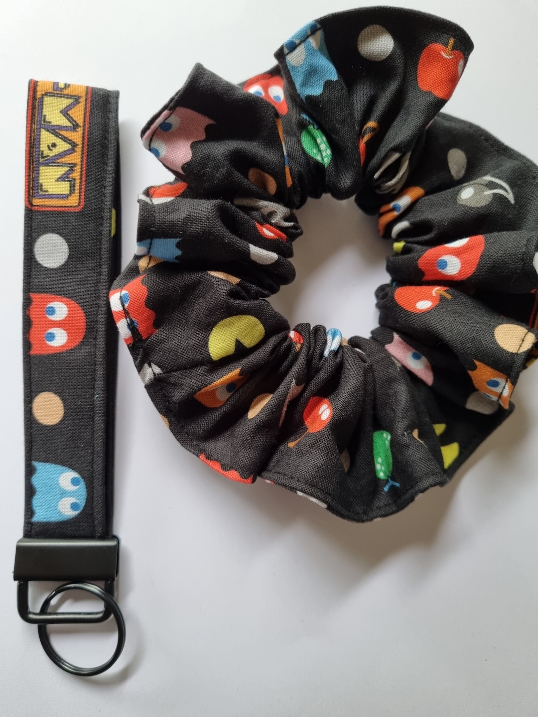 Pac Man Key Fob and Scrunchie Bundle| Handmade | Hair Ties | Fabric Key ...