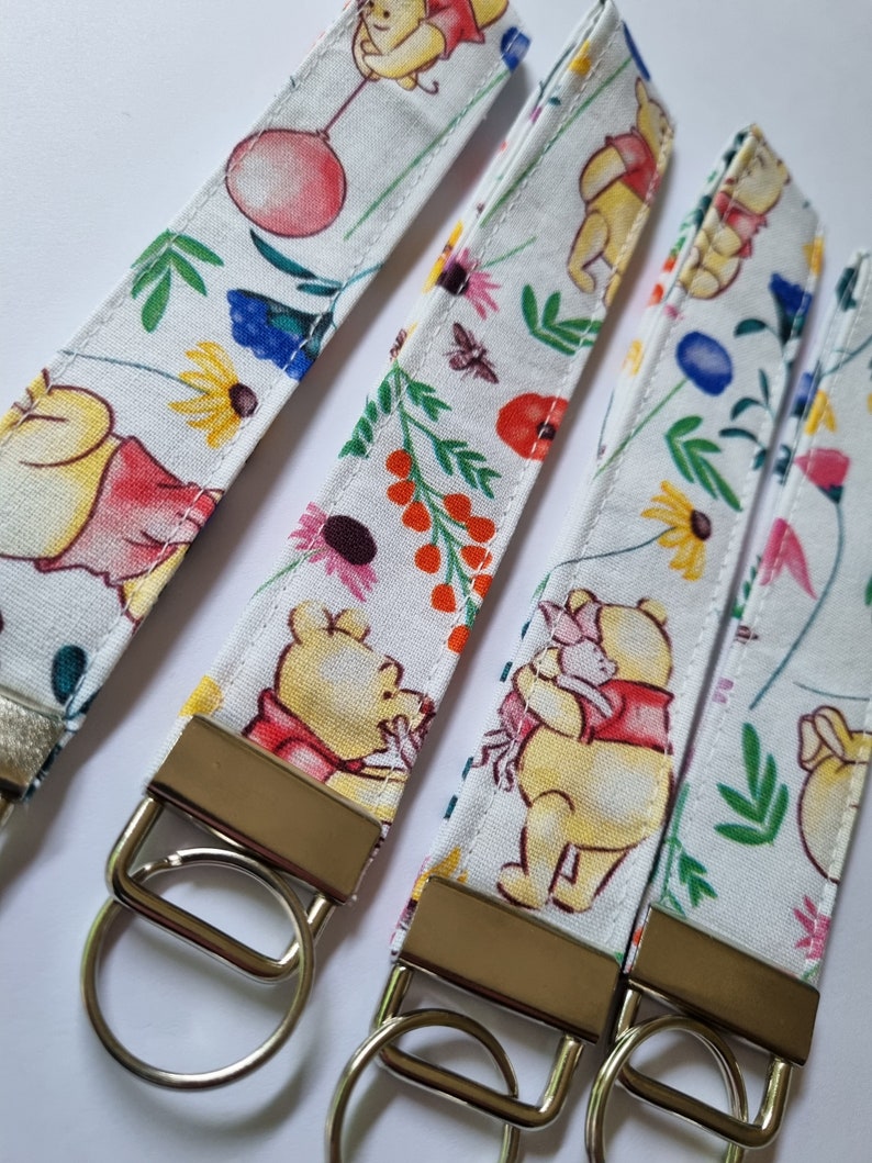 Winnie the Pooh Floral Key Fob | Handmade | Wristlet | Key Holder | Key ...