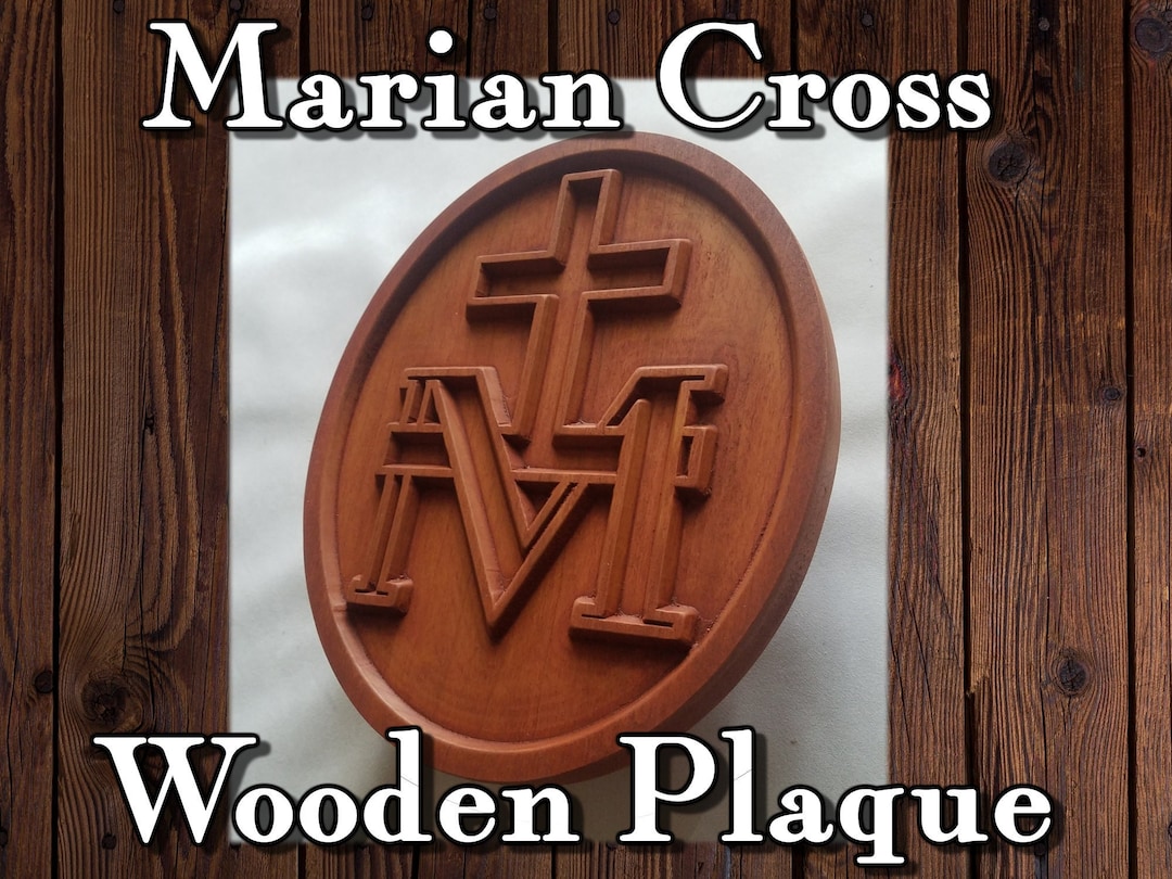 Marian Wall Cross Wooden Plaque Miraculous Medal Catholic Gift Wall ...