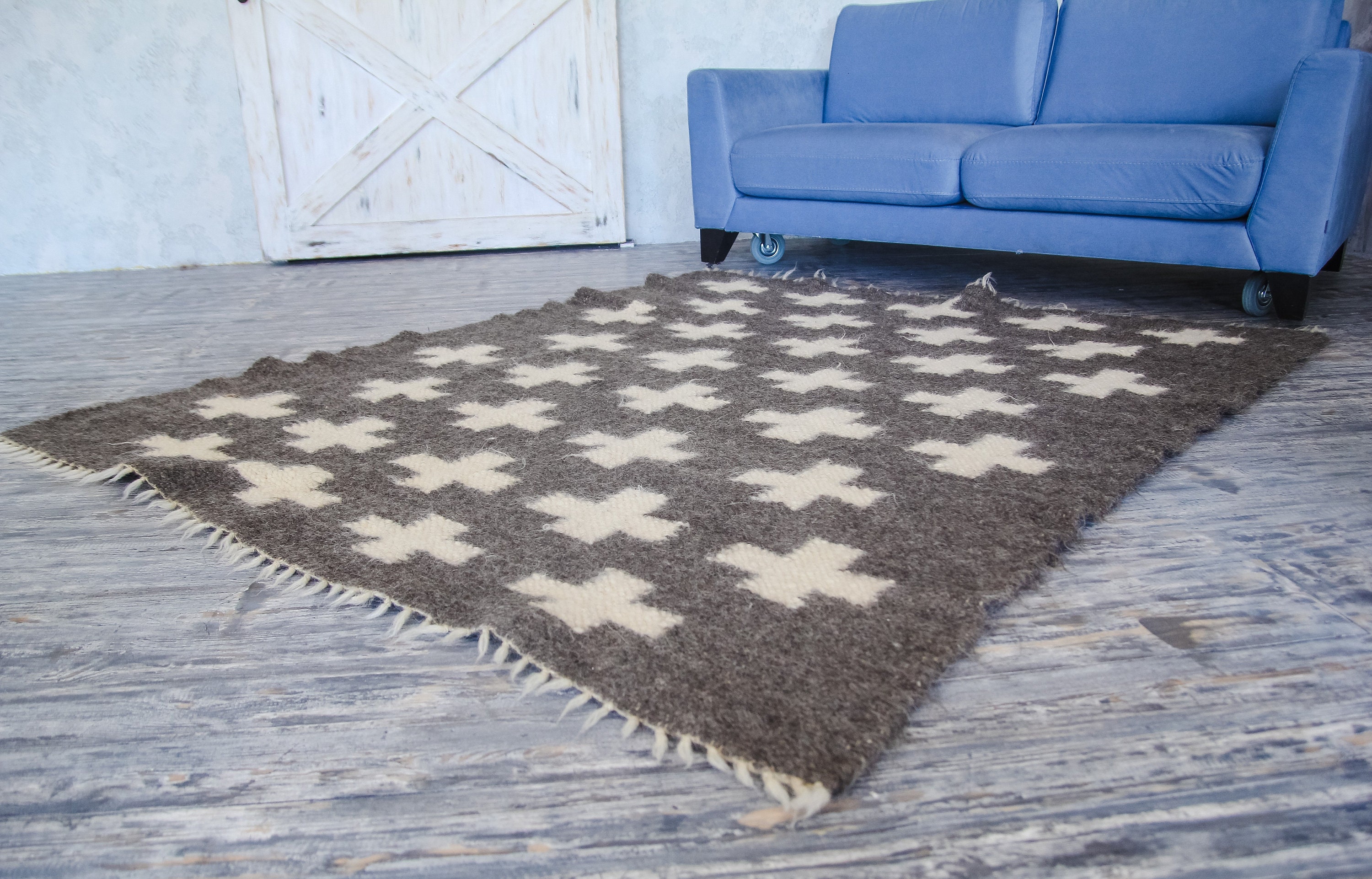 Giant Gray Swiss Cross Wool Area Rug Geometric Pattern Hand | Etsy