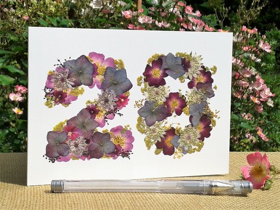 Personalised Number 28 Card Pressed Flower PRINT | Etsy