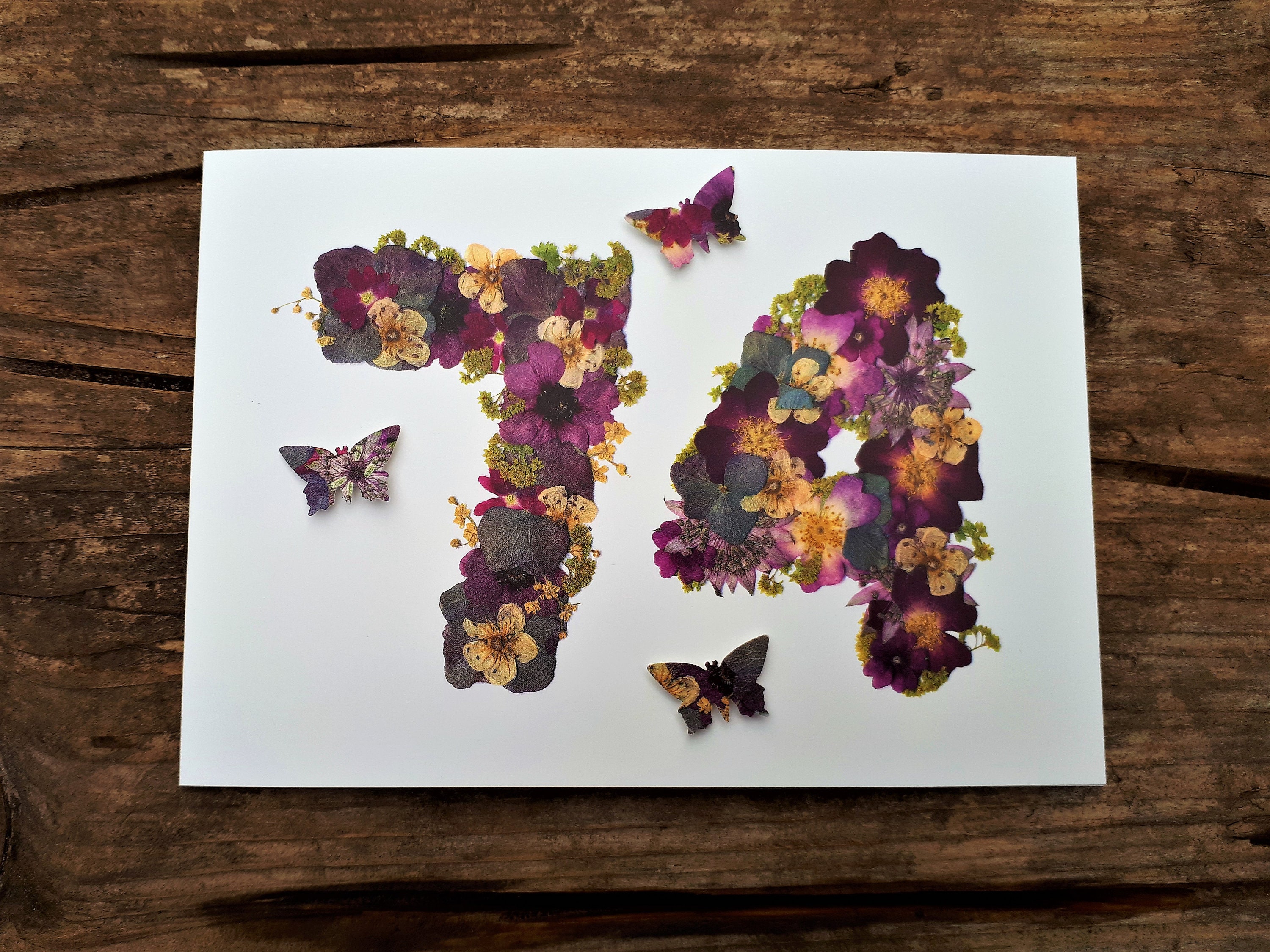 Flora Graphics — Personalised 74th Birthday Card, Pressed Flower PRINT