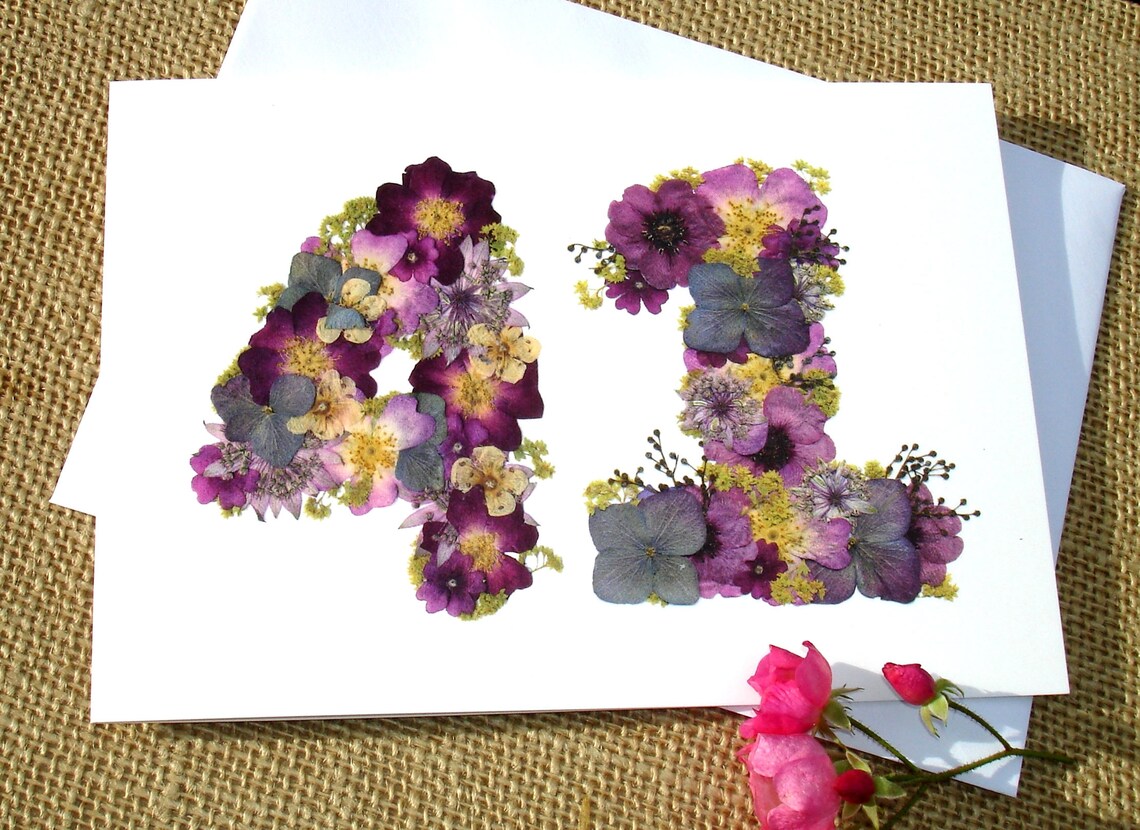 Personalised Number 41 Card Pressed Flower PRINT - Etsy UK