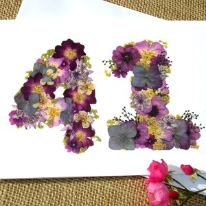 Personalised Number 41 Card, Pressed Flower PRINT - Etsy UK