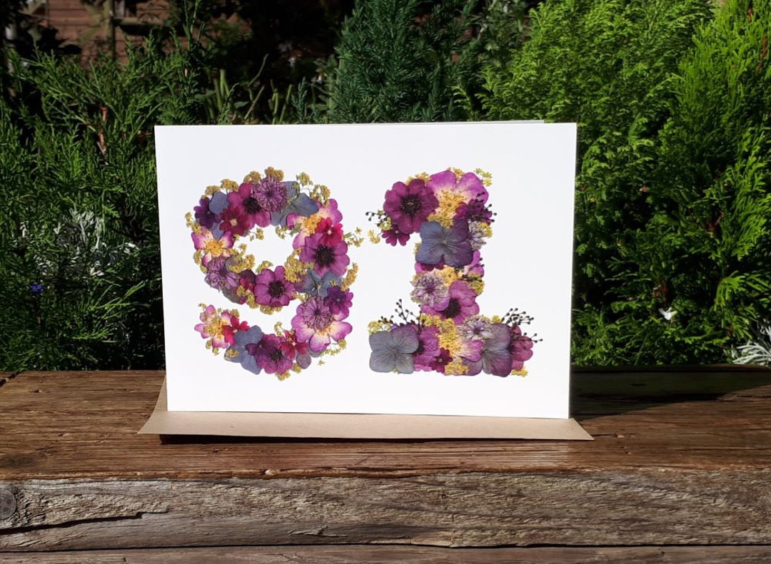 Personalised 91st Birthday Card, Pressed Flower PRINT - Etsy