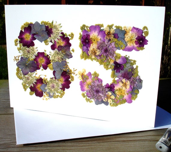 Personalised 85th Birthday Card Pressed Flower PRINT | Etsy