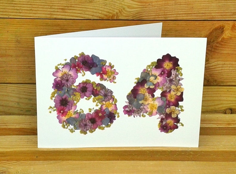 Personalised 64th Birthday Card Pressed Flower PRINT | Etsy UK