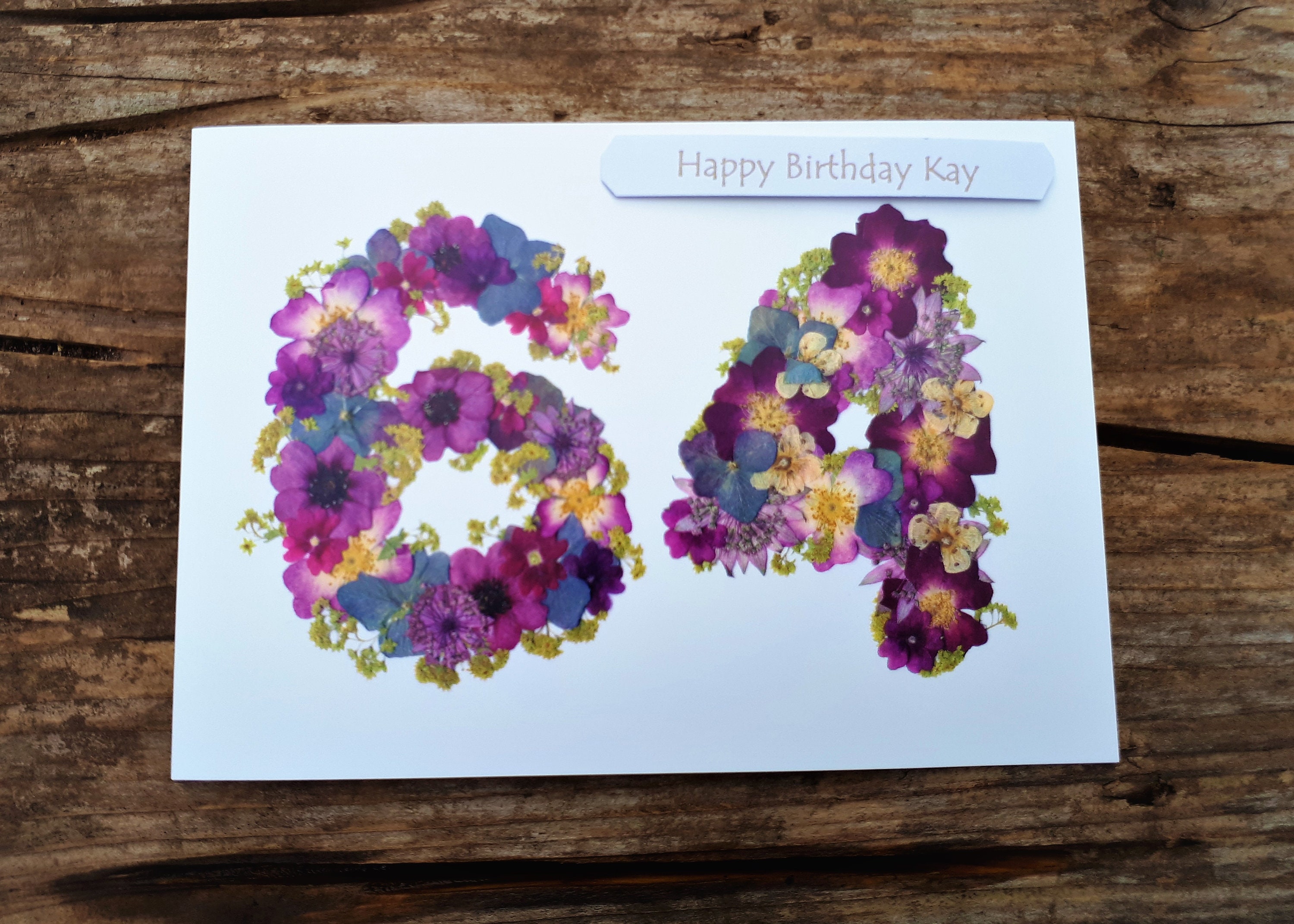 Personalised 64th Birthday Card Pressed Flower PRINT | Etsy UK