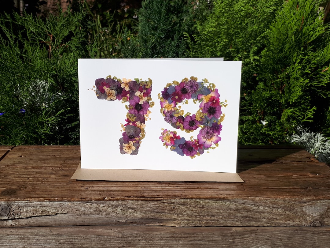Personalised 79th Birthday Card, Pressed Flower PRINT - Etsy