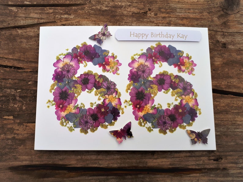 Personalised 66th Birthday Card Pressed Flower PRINT - Etsy