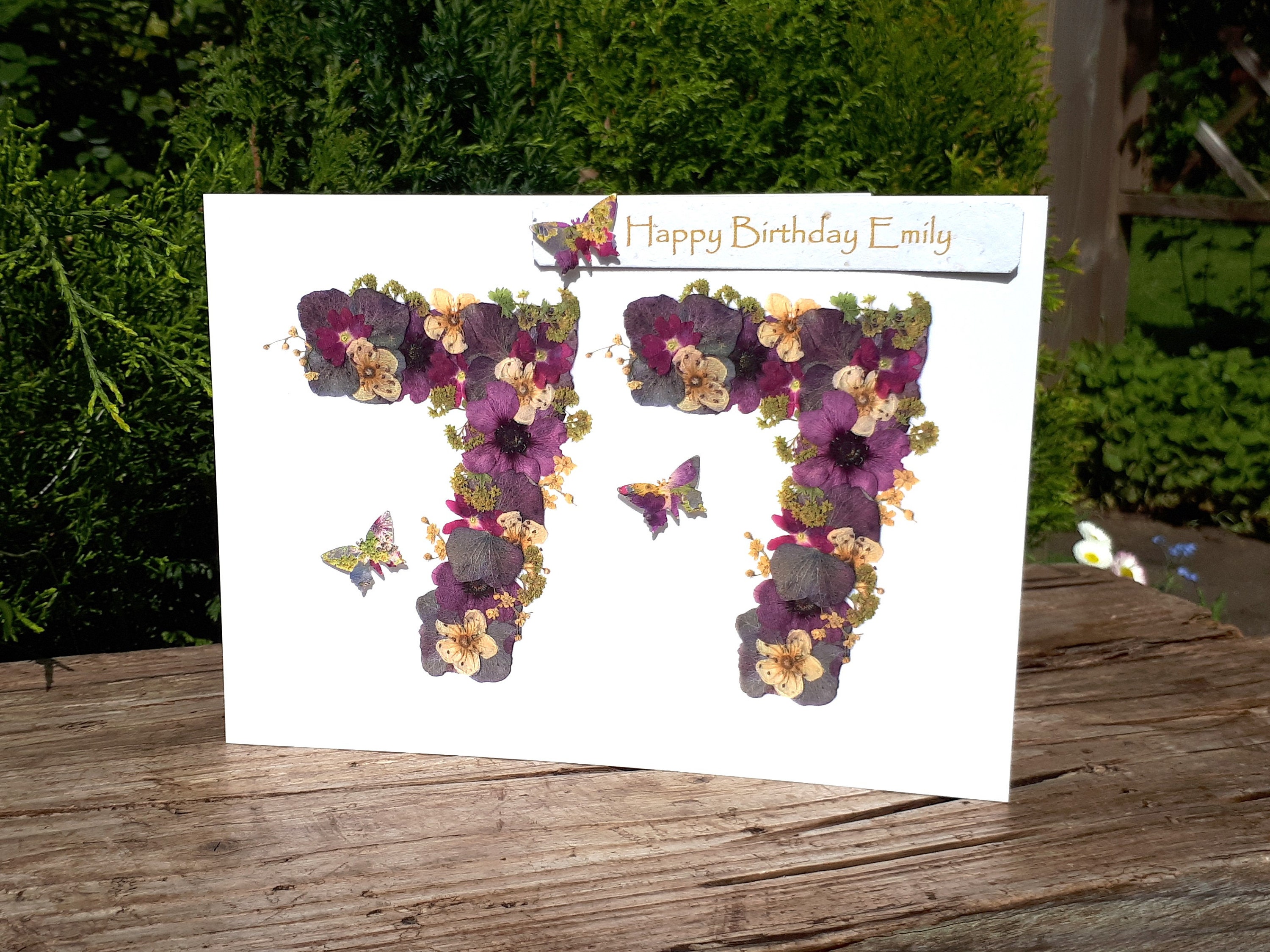 Personalised 77th Birthday Card, Pressed Flower PRINT - Etsy