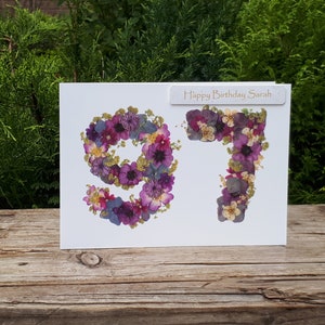 Personalised 97th Birthday Card, Pressed Flower PRINT - Etsy