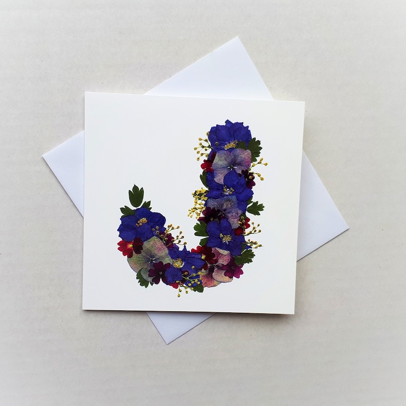 Personalised Letter J Card Pressed Flower PRINT - Etsy UK