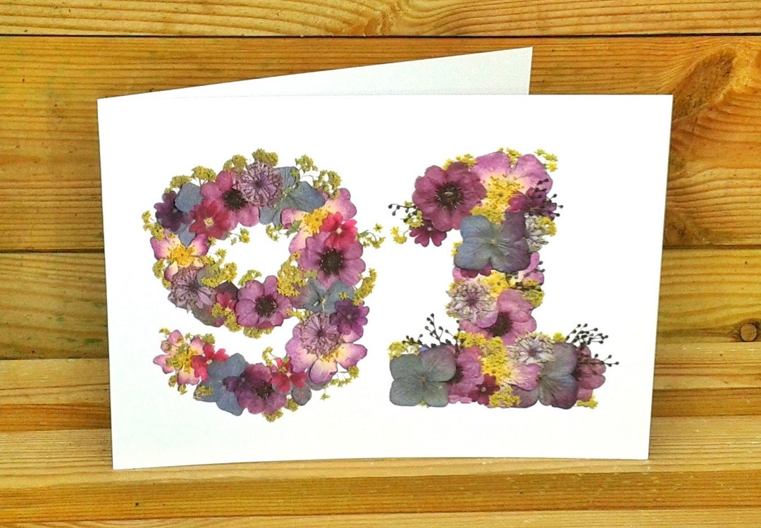 Personalised 91st Birthday Card Pressed Flower PRINT - Etsy