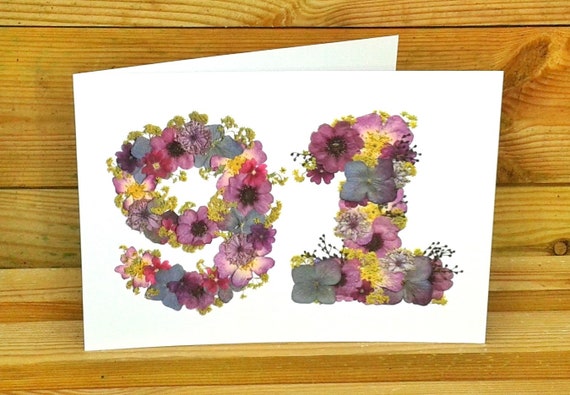 Personalised 91st Birthday Card Pressed Flower PRINT | Etsy