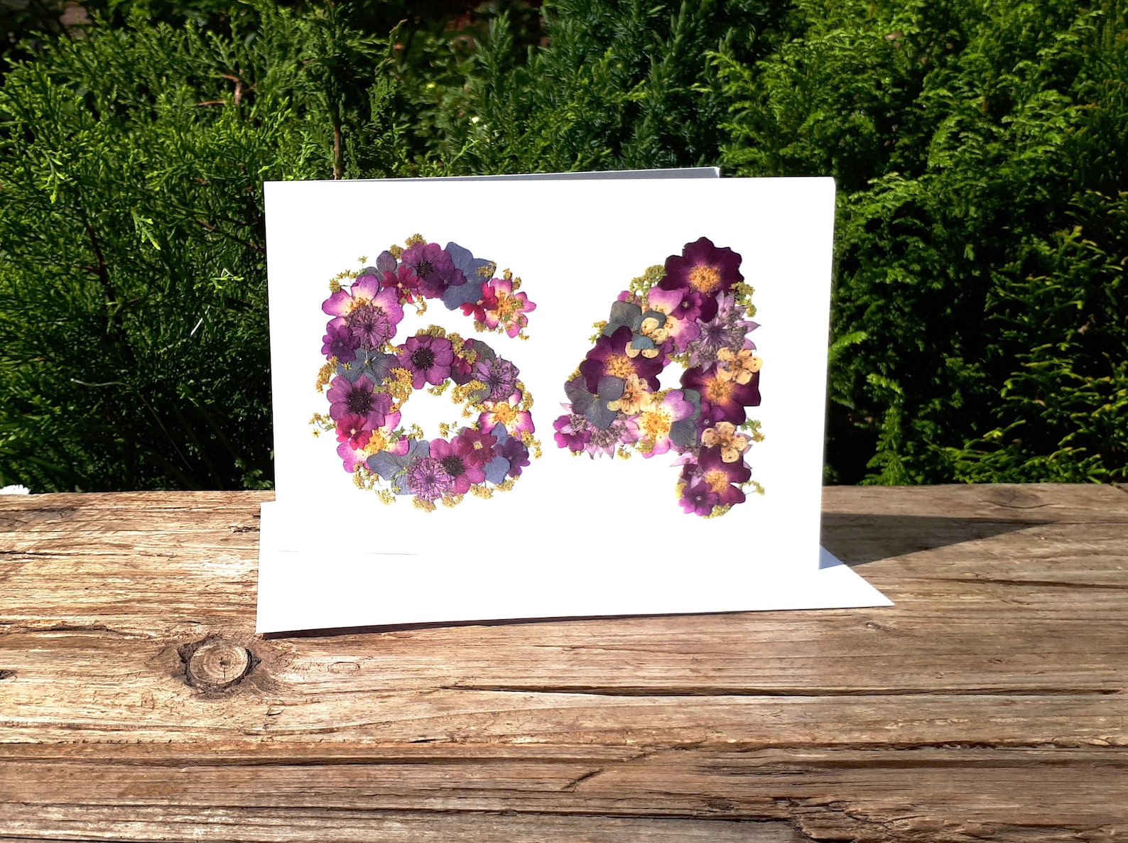 Personalised 64th Birthday Card, Pressed Flower PRINT - Etsy UK