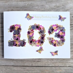 103rd Birthday Card, Personalised Pressed Flower PRINT, Floral 103 ...