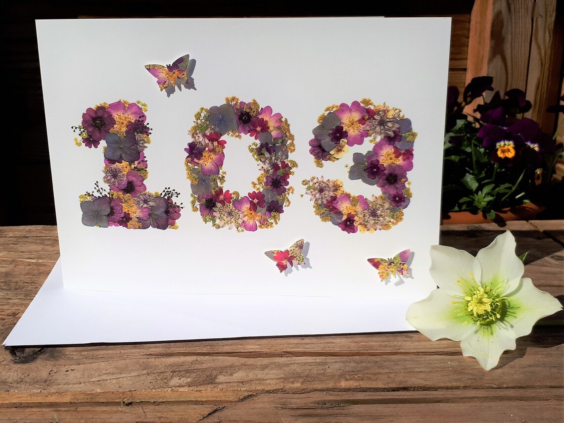 103rd Birthday Card Personalised Pressed Flower PRINT Floral | Etsy
