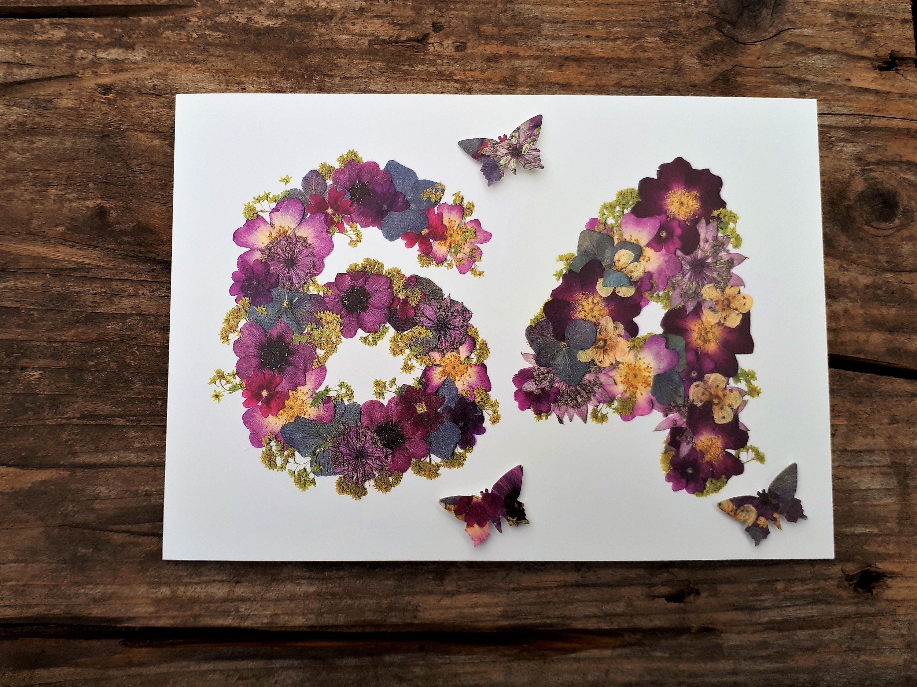 Personalised 64th Birthday Card Pressed Flower PRINT | Etsy UK