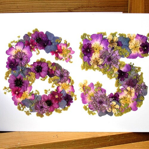Personalised 65th Birthday Card Pressed Flower PRINT - Etsy