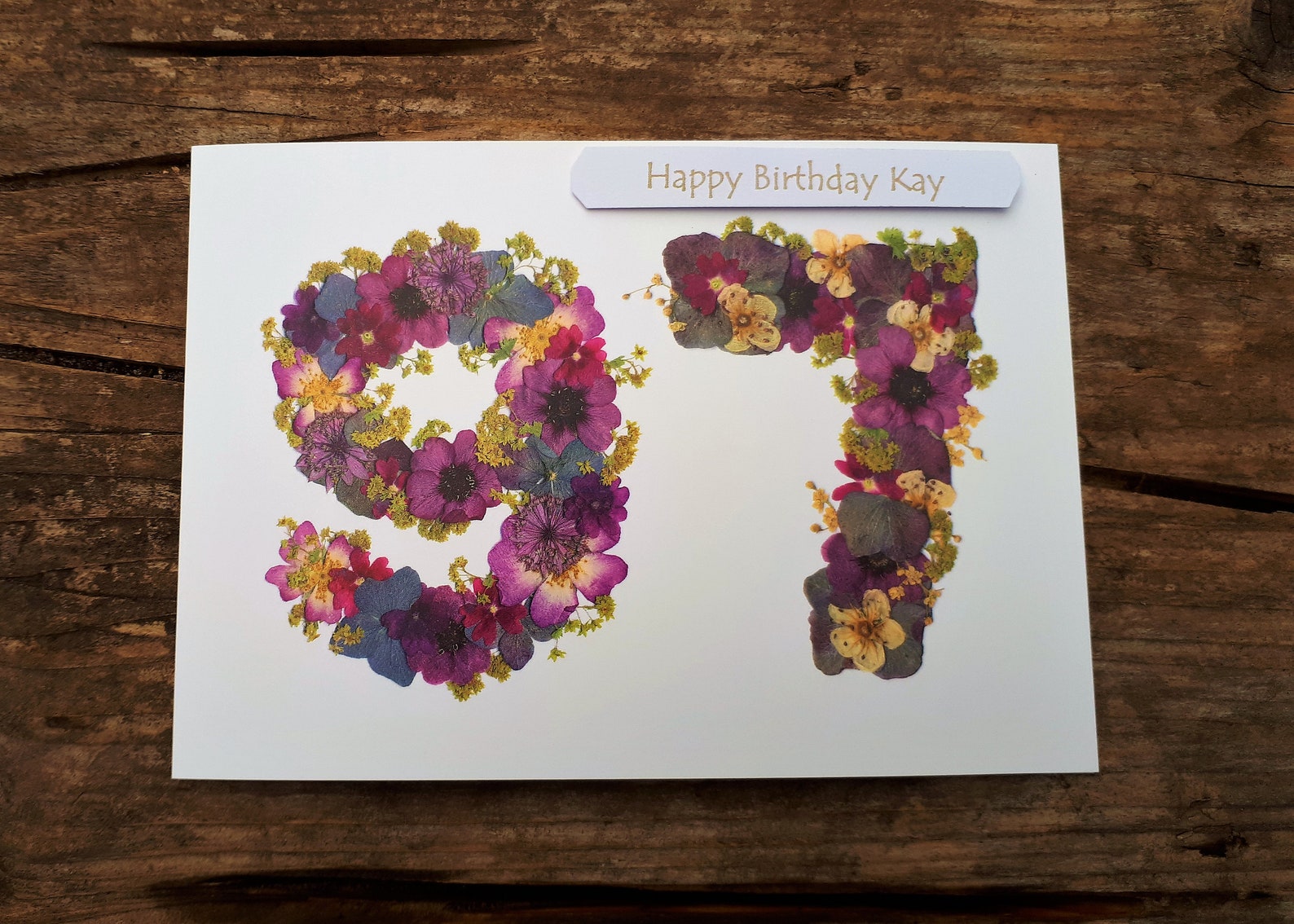 Personalised 97th Birthday Card Pressed Flower PRINT | Etsy