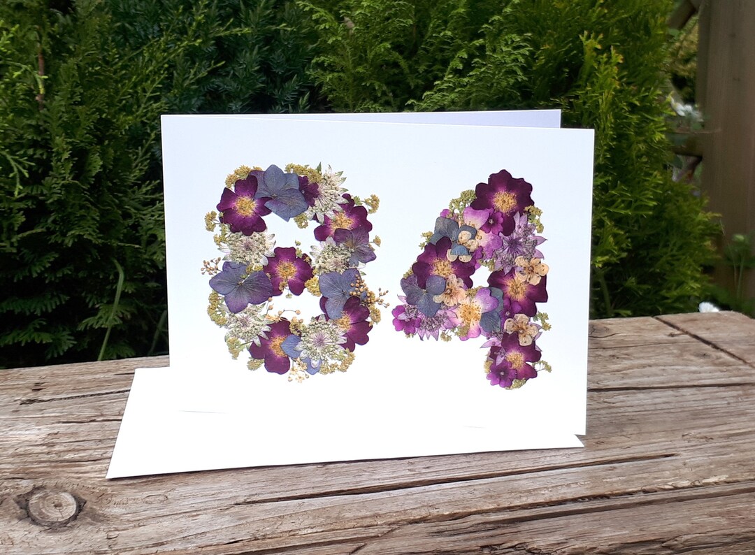Personalised 84th Birthday Card, Pressed Flower PRINT - Etsy
