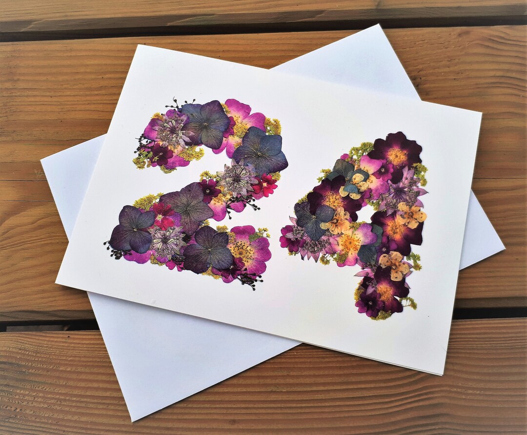 Personalised Number 24 Card Pressed Flower PRINT - Etsy
