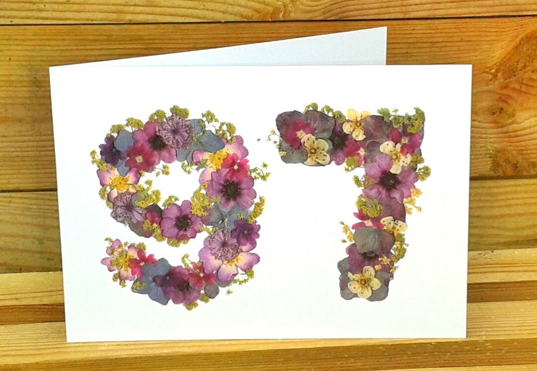 Personalised 97th Birthday Card Pressed Flower PRINT - Etsy