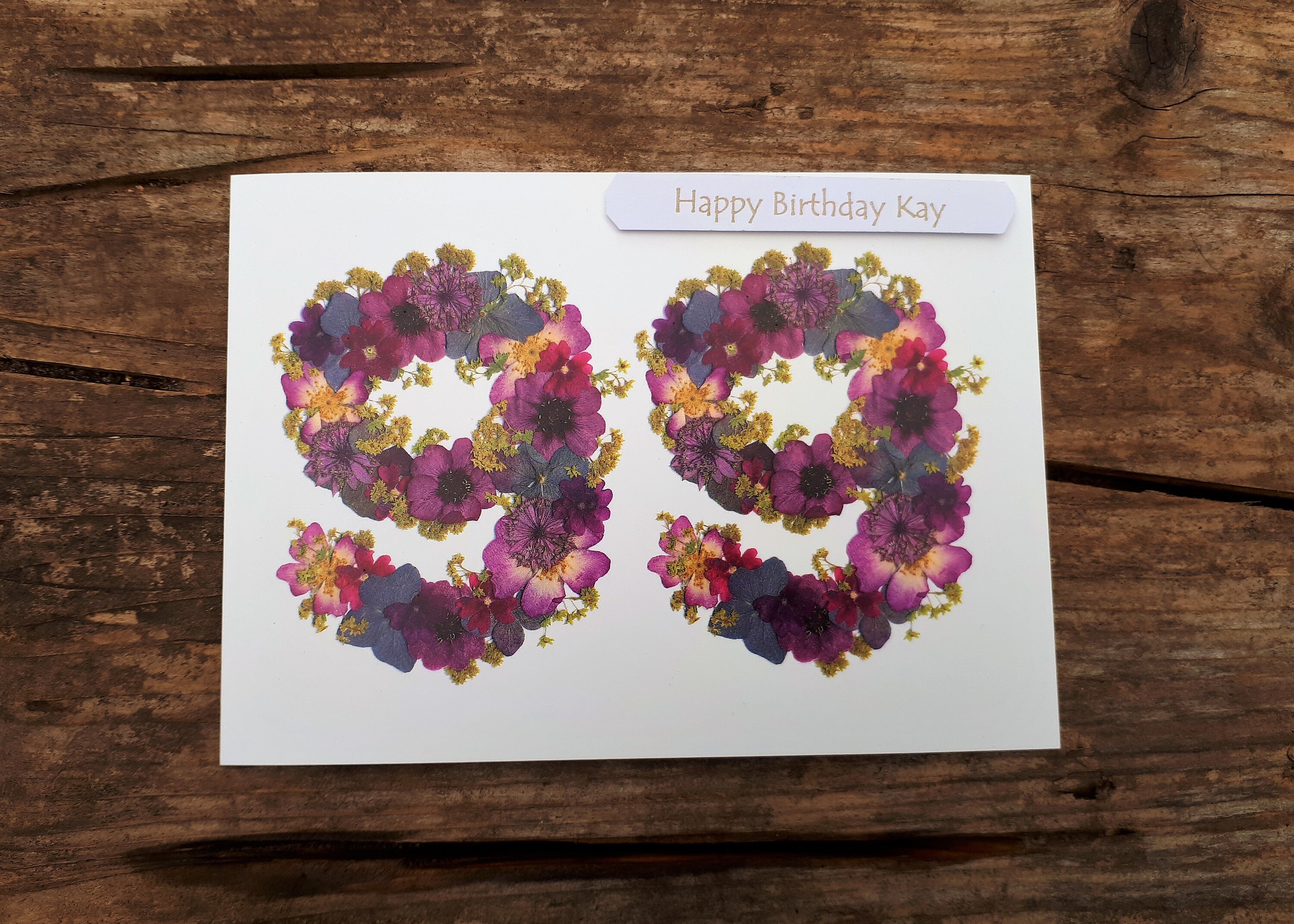 Flora Graphics — Personalised 99th Birthday Card, Pressed Flower PRINT