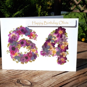 Personalised 64th Birthday Card, Pressed Flower PRINT - Etsy UK