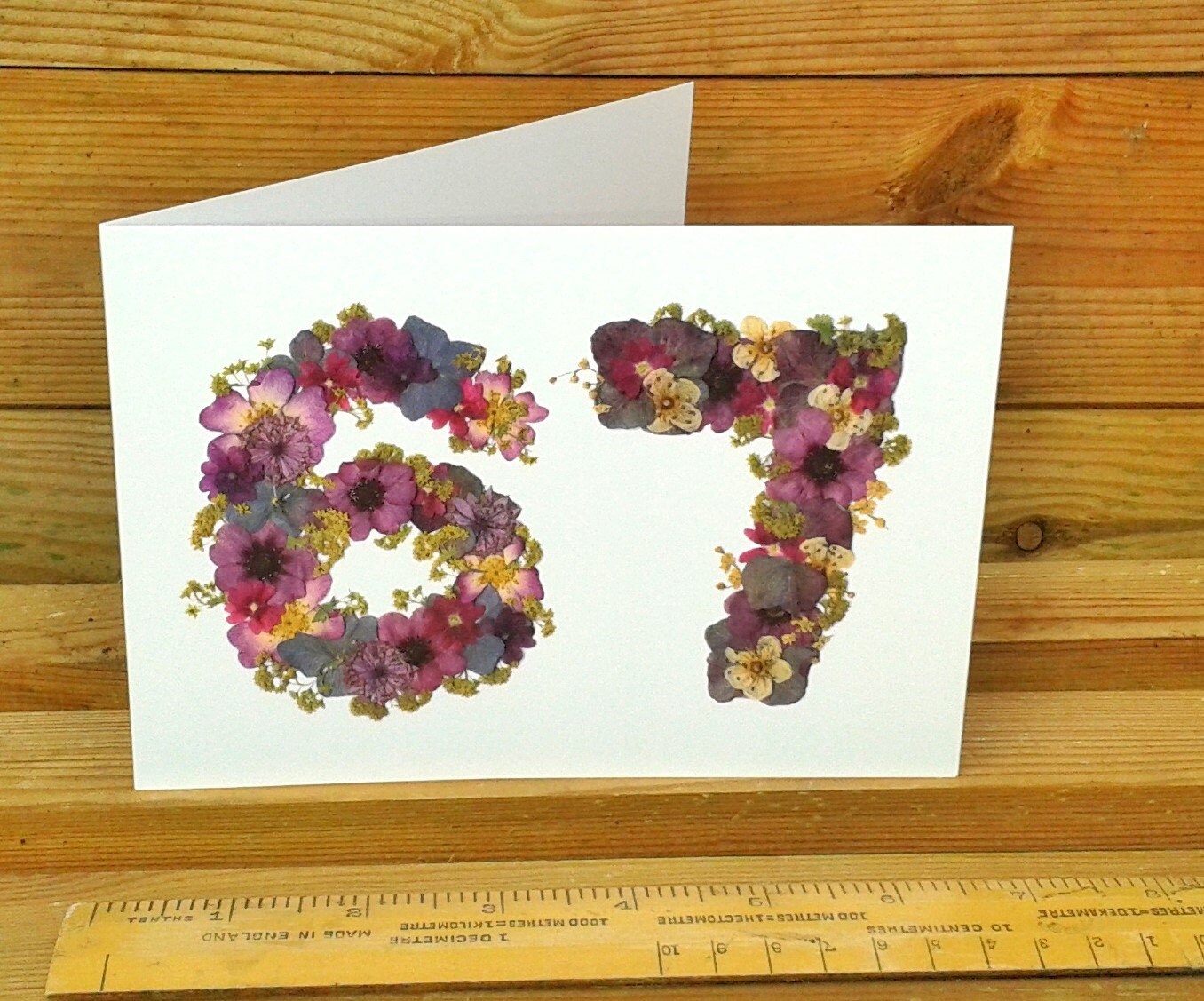 Flora Graphics — Personalised 67th Birthday Card, Pressed Flower PRINT,