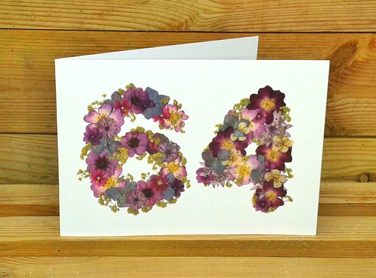 Personalised 64th Birthday Card Pressed Flower PRINT | Etsy UK