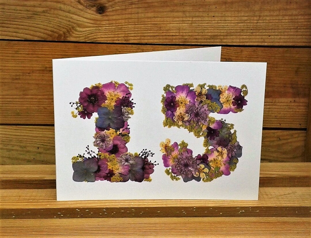 Personalised Number 15 Card, Pressed Flower PRINT - Etsy